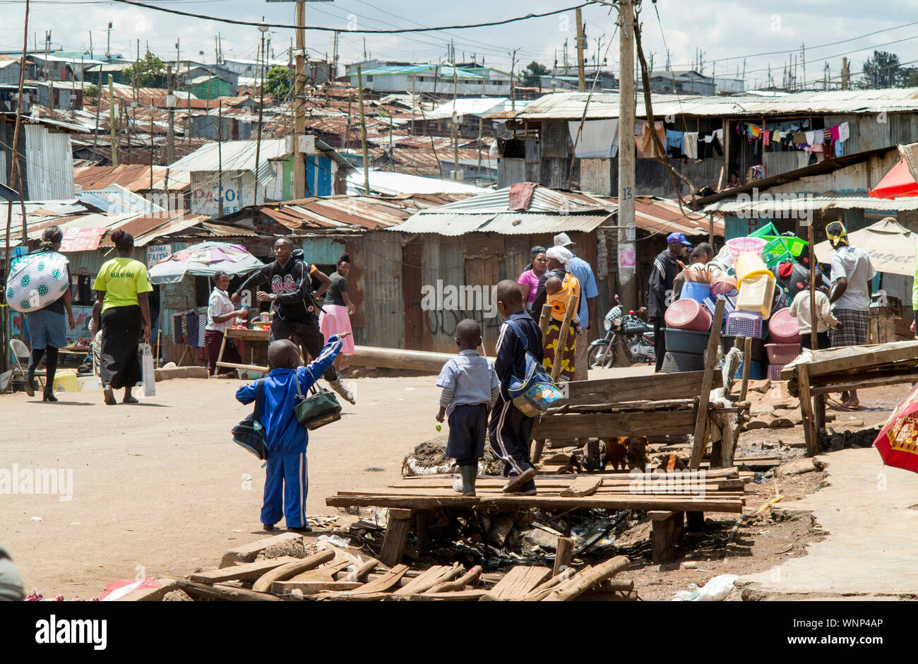KIBERA, KENYA-NOVEMBER 5, 2015: Unidentified people live and work in ...