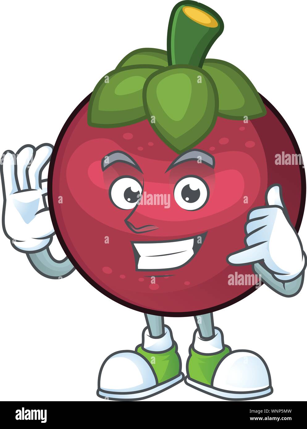 Call me cartoon mangosteen isolated on white background Stock Vector ...