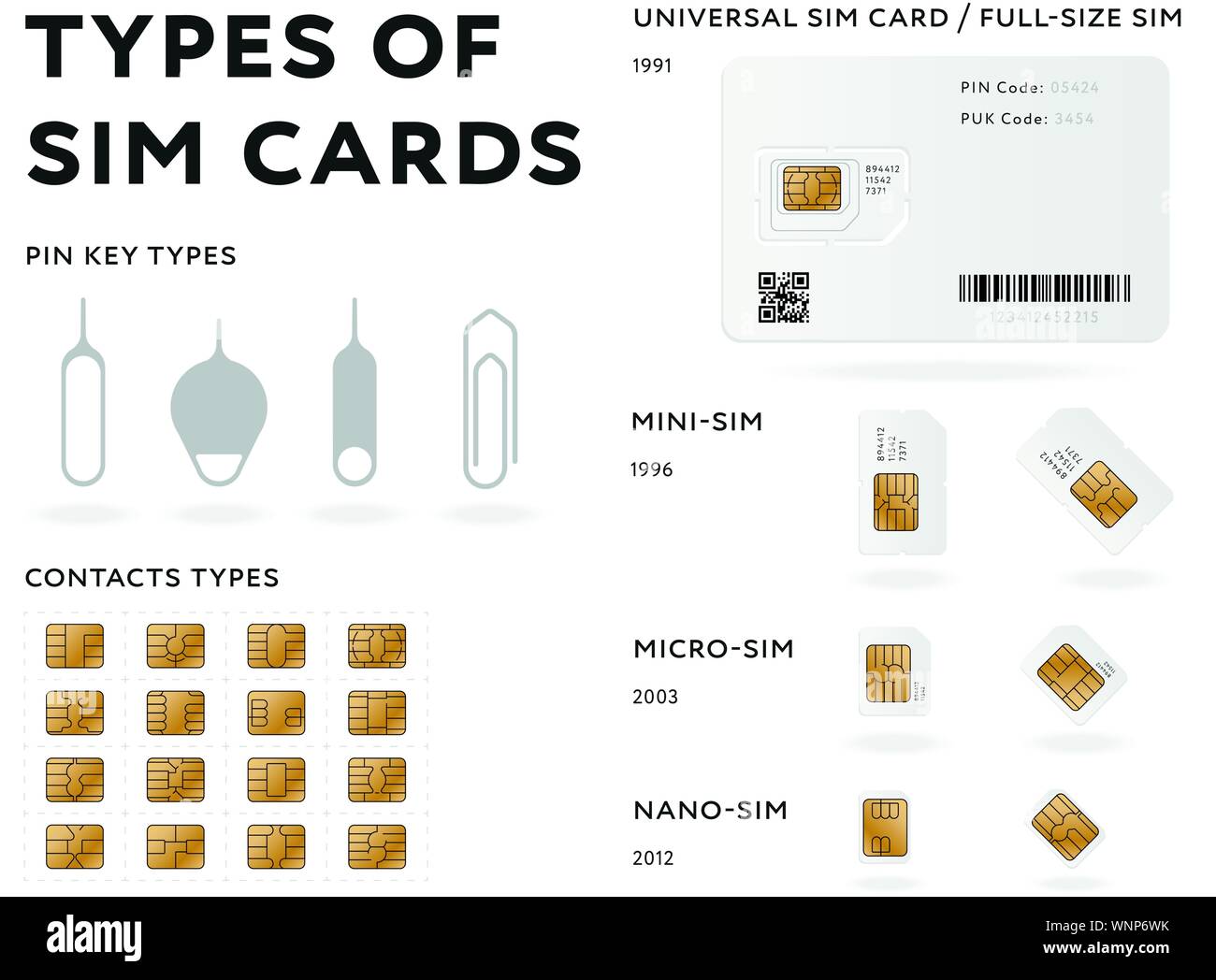 Types of SIM cards. Colored vector illustration. Icon Stock Vector ...