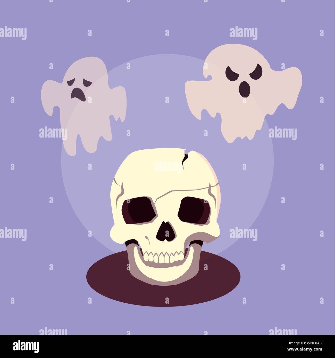 skull dead of halloween with ghosts vector illustration design Stock ...