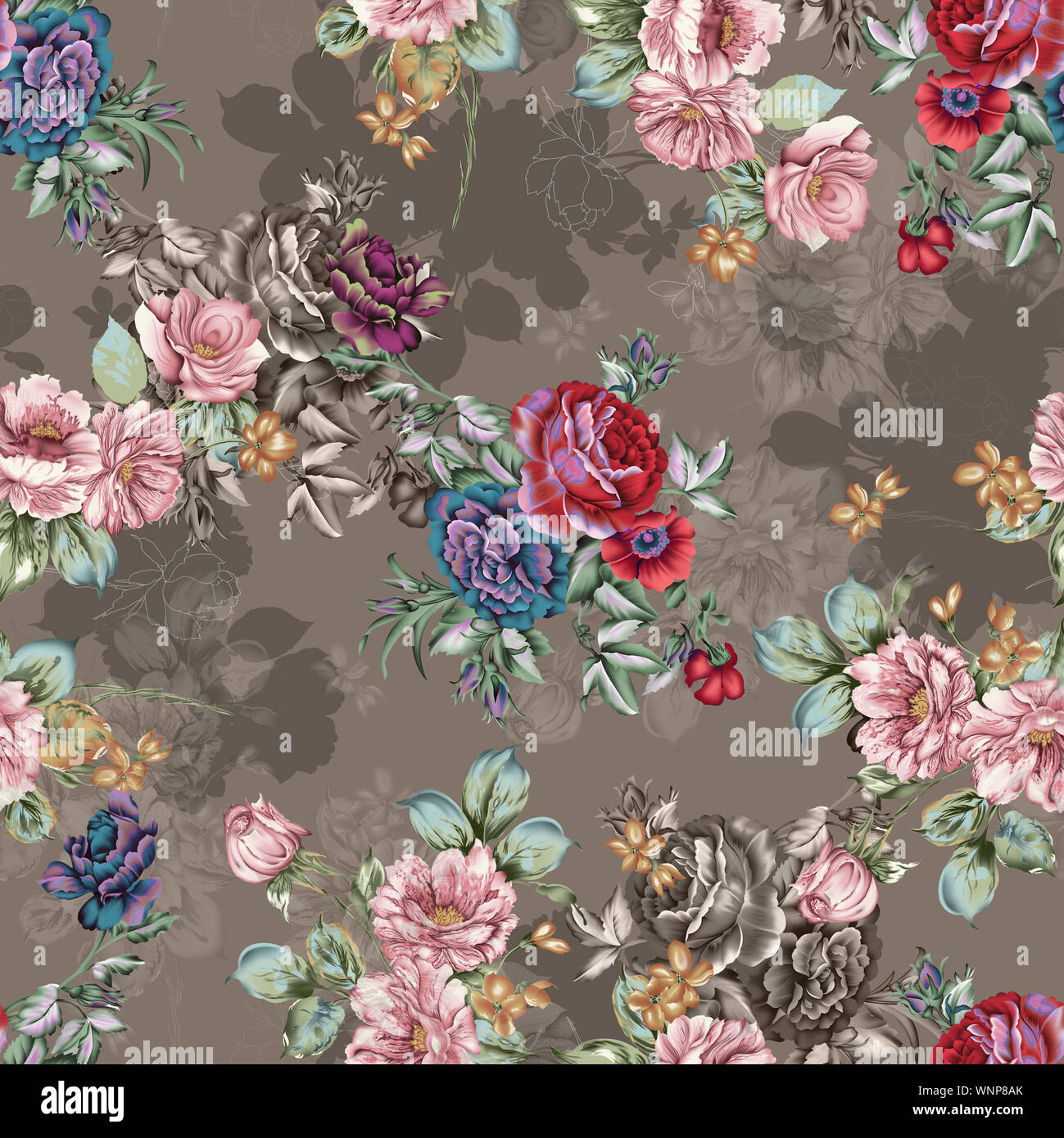 Seamless botanical multicolour flower design Stock Photo - Alamy