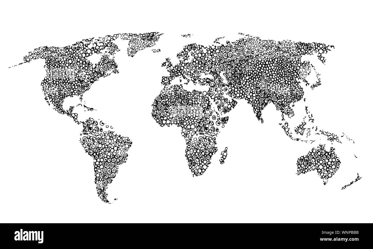 Best doodle world map for your design. Hand drawn freehand editable ...
