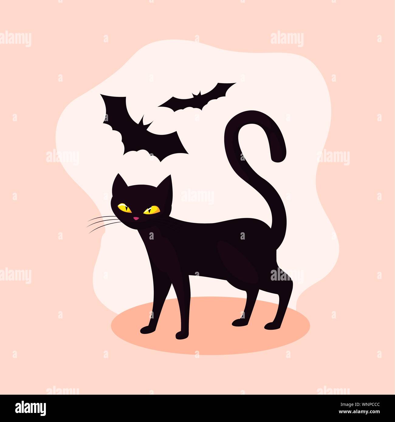 cat feline animal of halloween with bats flying vector illustration ...
