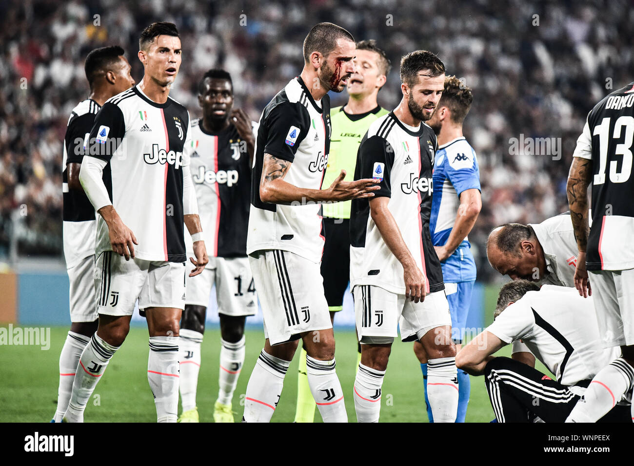 Leonardo Bonucci of Juvetus have a injuries during the Serie A football ...