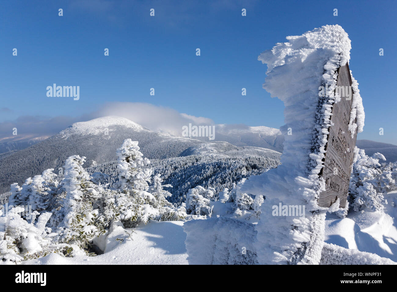 Crawford Path (Appalachian Trail) trail sign, near Mount Pierce, in the ...