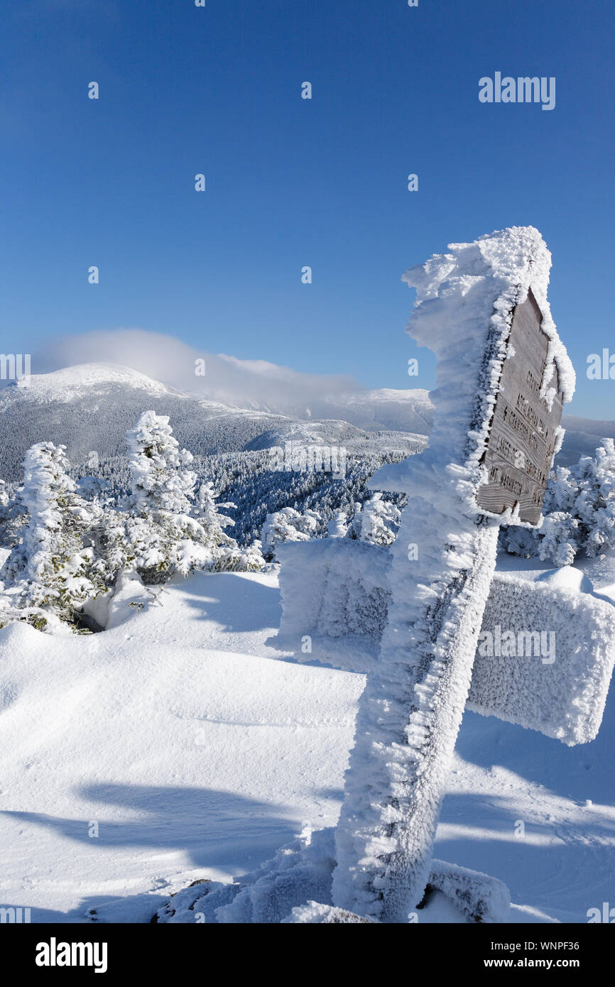 Crawford Path (Appalachian Trail) trail sign, near Mount Pierce, in the ...