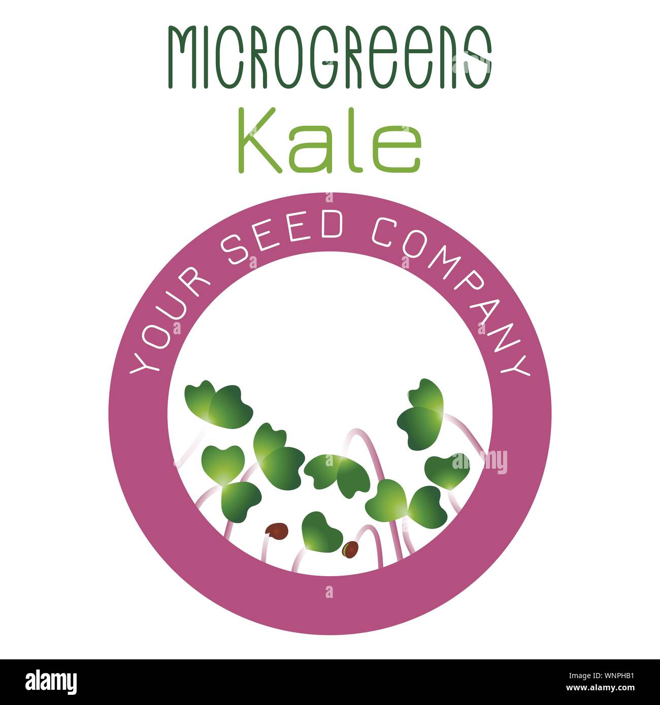 Microgreens Kale. Seed packaging design, round element in the center ...