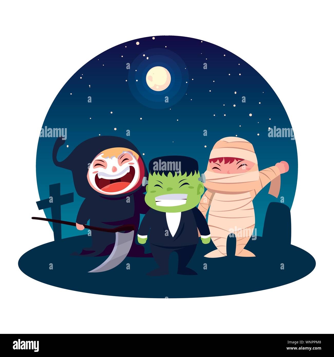 kids in halloween costumes party celebration vector illustration Stock ...