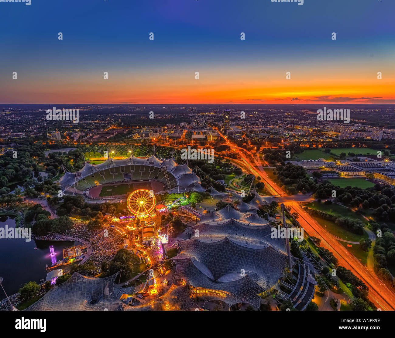 The view over Munich from the Olympic tower at the sunset Stock Photo ...