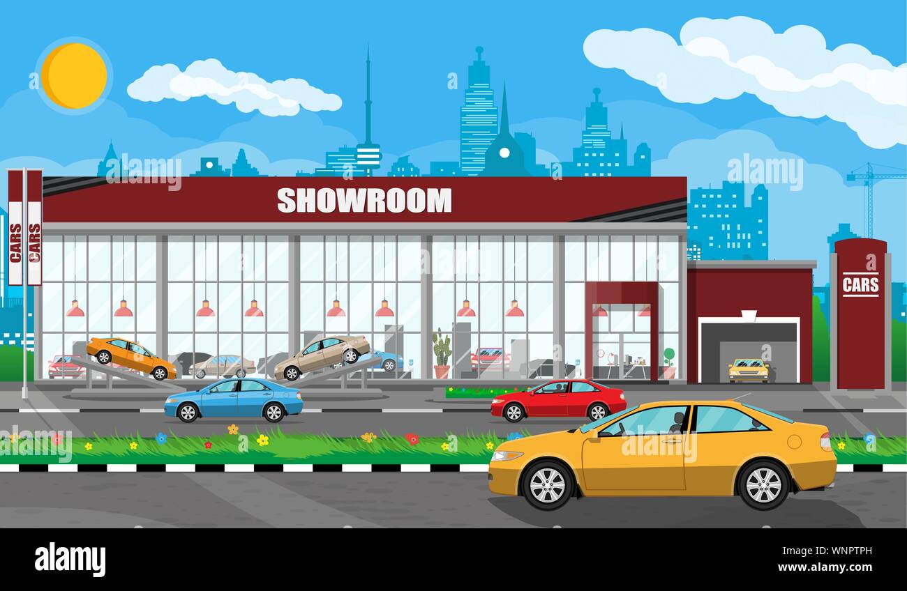 Exhibition pavilion, showroom or dealership. Car showroom building. Car ...