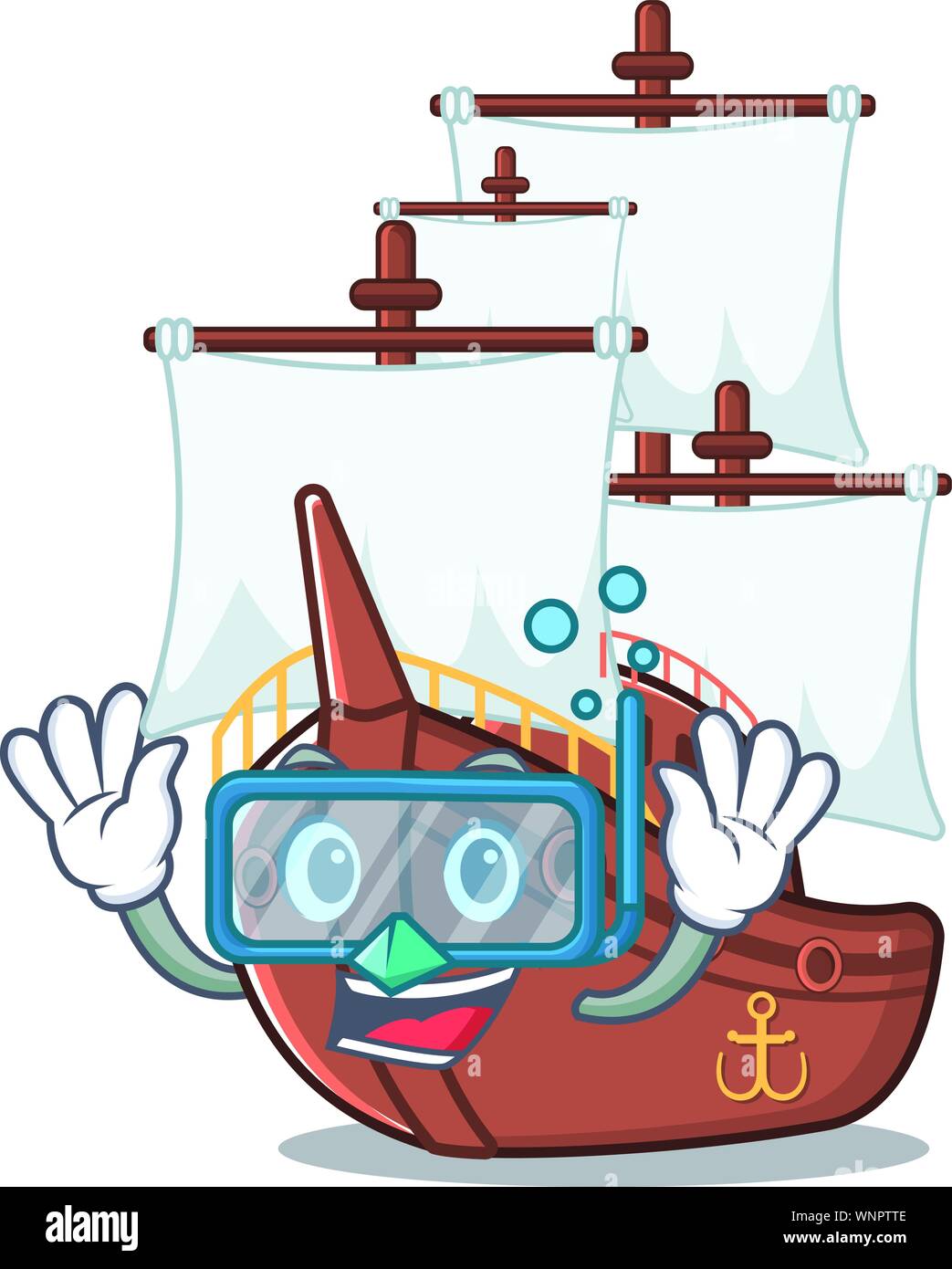 Diving miniature pirate ship cartoon on table Stock Vector Image & Art ...