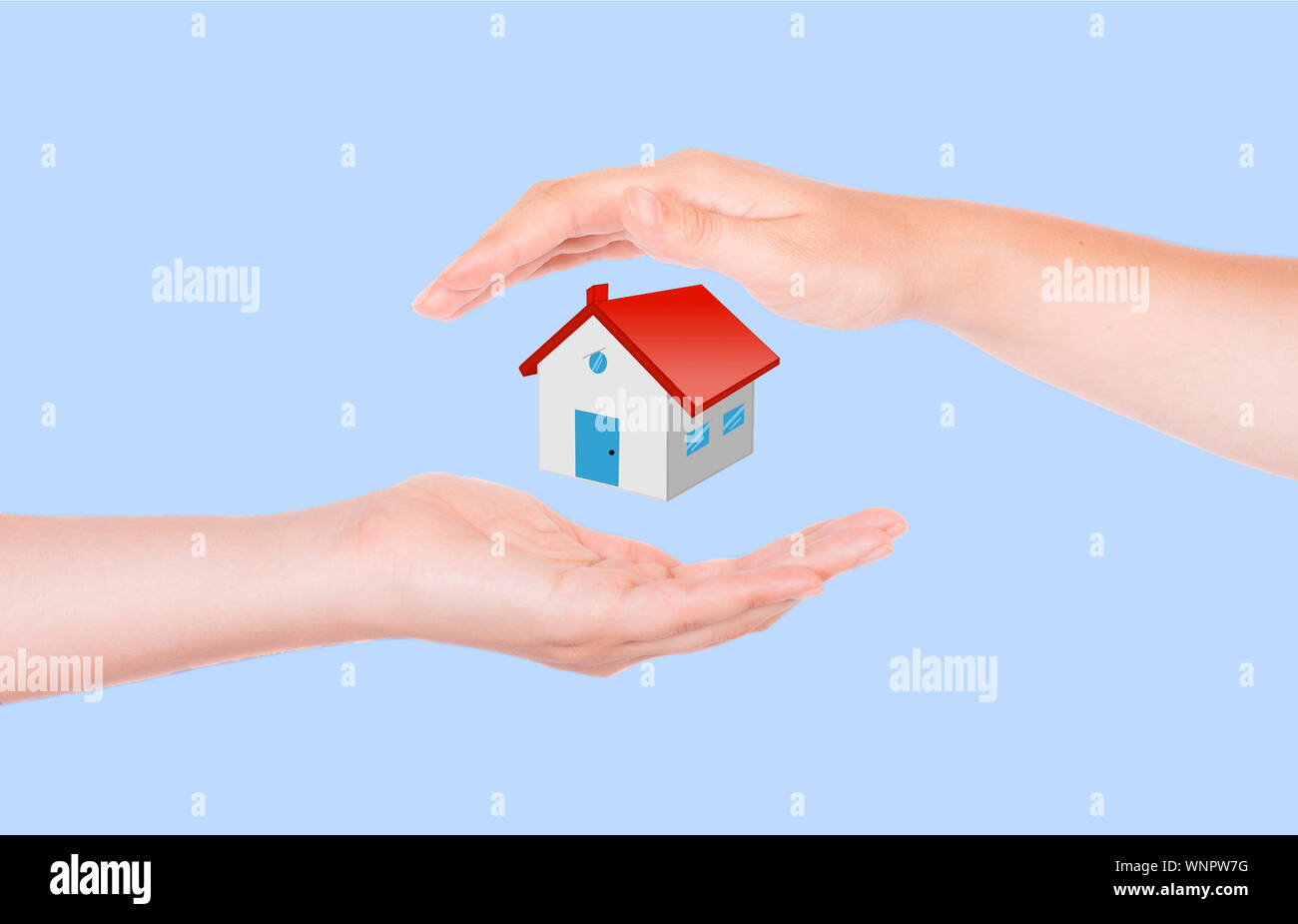 two hands protecting house Stock Photo - Alamy