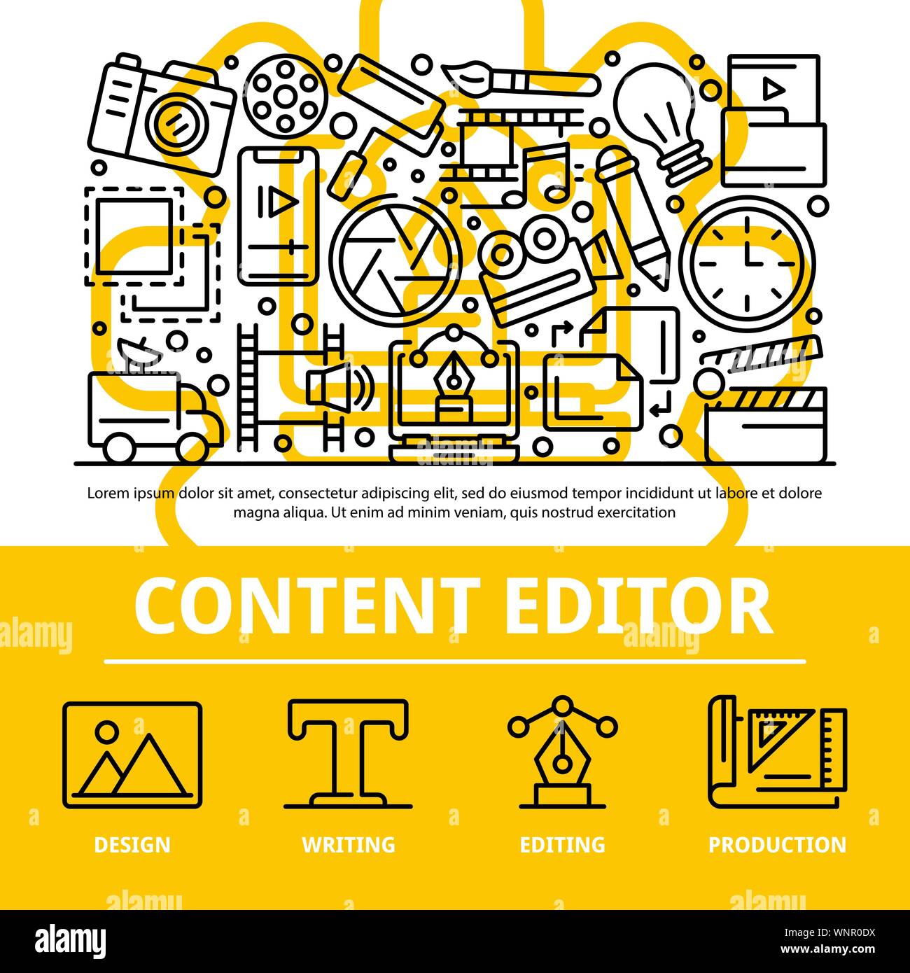 Content editor concept background, outline style Stock Vector Image ...