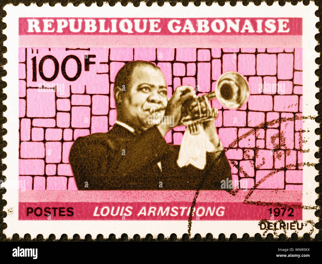 Louis Armstrong on postage stamp of Gabon Stock Photo - Alamy