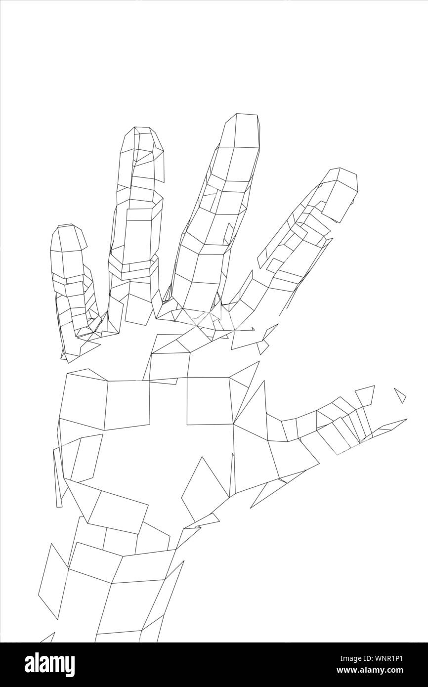 Outline human hand vector. Wire-frame style. The layers of visible and ...