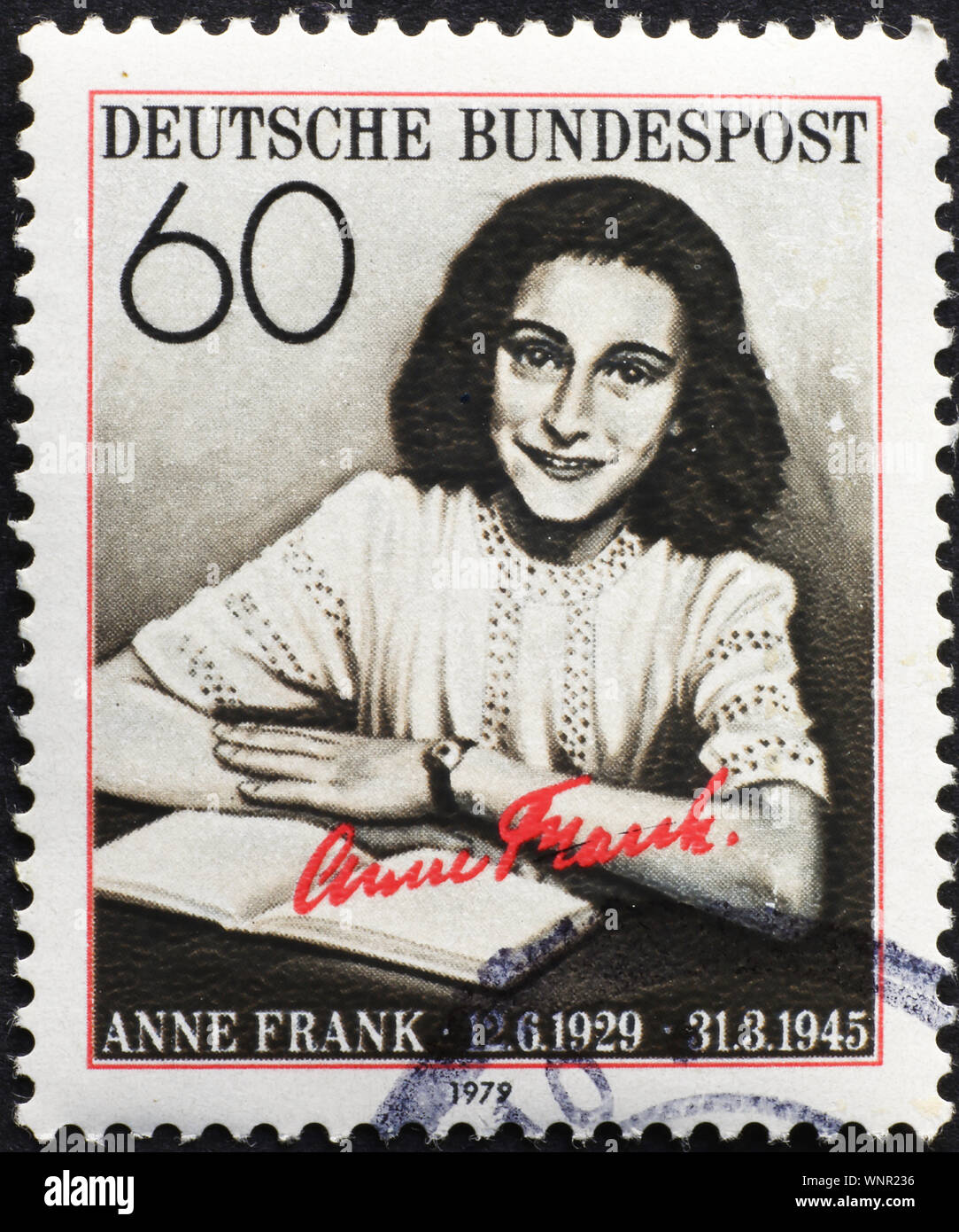 Anne Frank on old german postage stamp Stock Photo - Alamy
