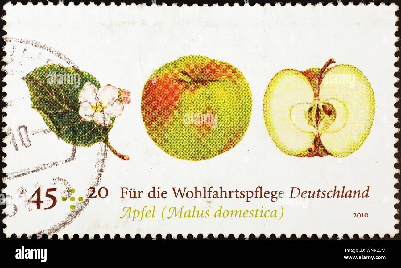 Apple still life on german postage stamp Stock Photo - Alamy