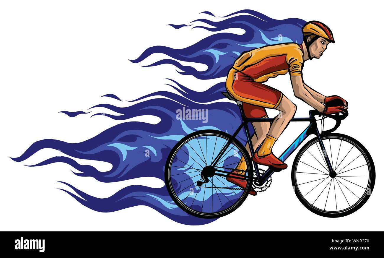Flaming Trail of Bicycle Race Silhouette vector illustration Stock ...
