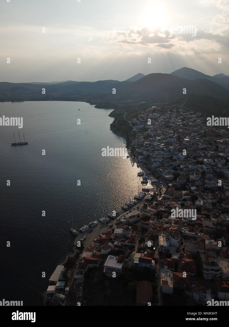 Greek isand sailing drone Stock Photo - Alamy