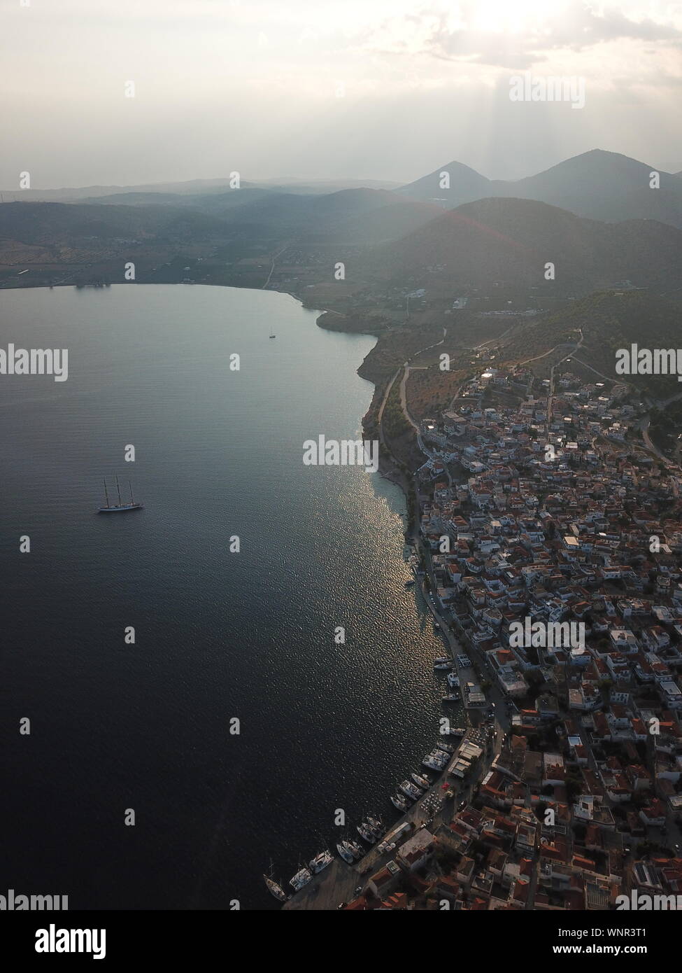 Greek isand sailing drone Stock Photo - Alamy