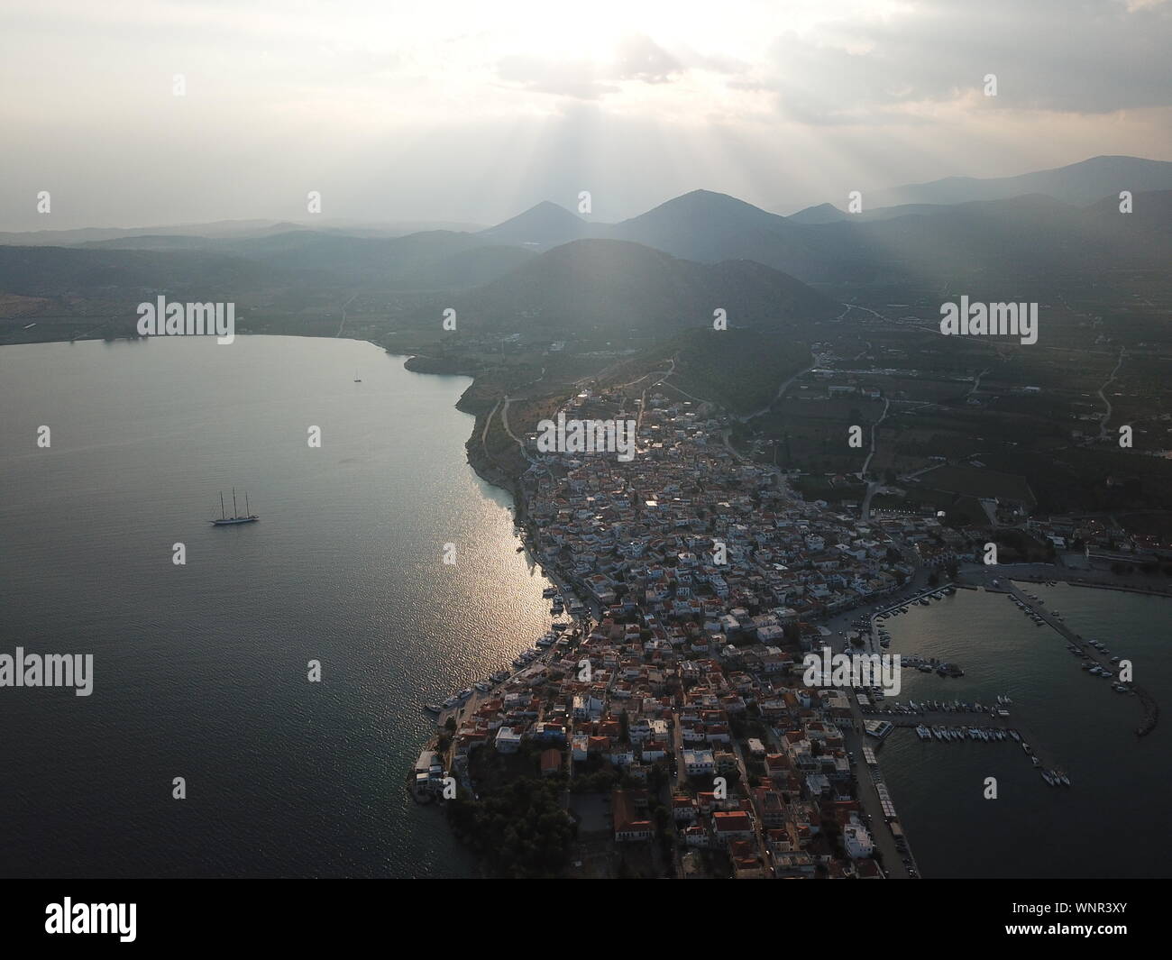 Greek isand sailing drone Stock Photo - Alamy