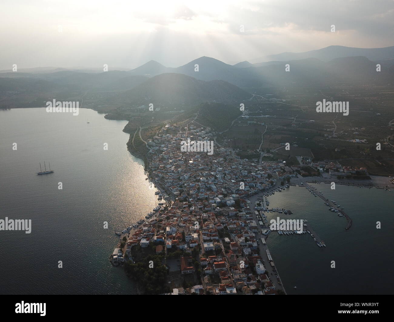 Greek isand sailing drone Stock Photo - Alamy