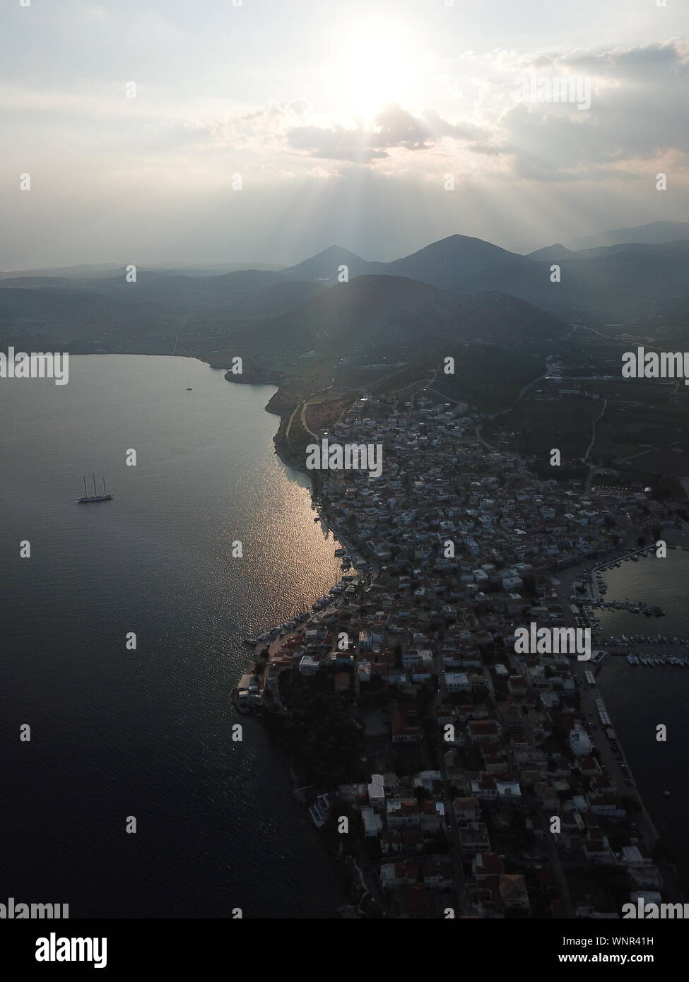 Greek isand sailing drone Stock Photo - Alamy