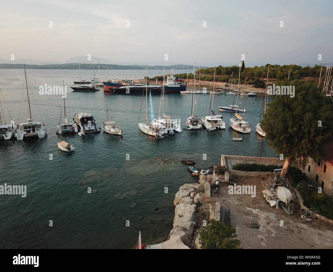 Greek isand sailing drone Stock Photo - Alamy