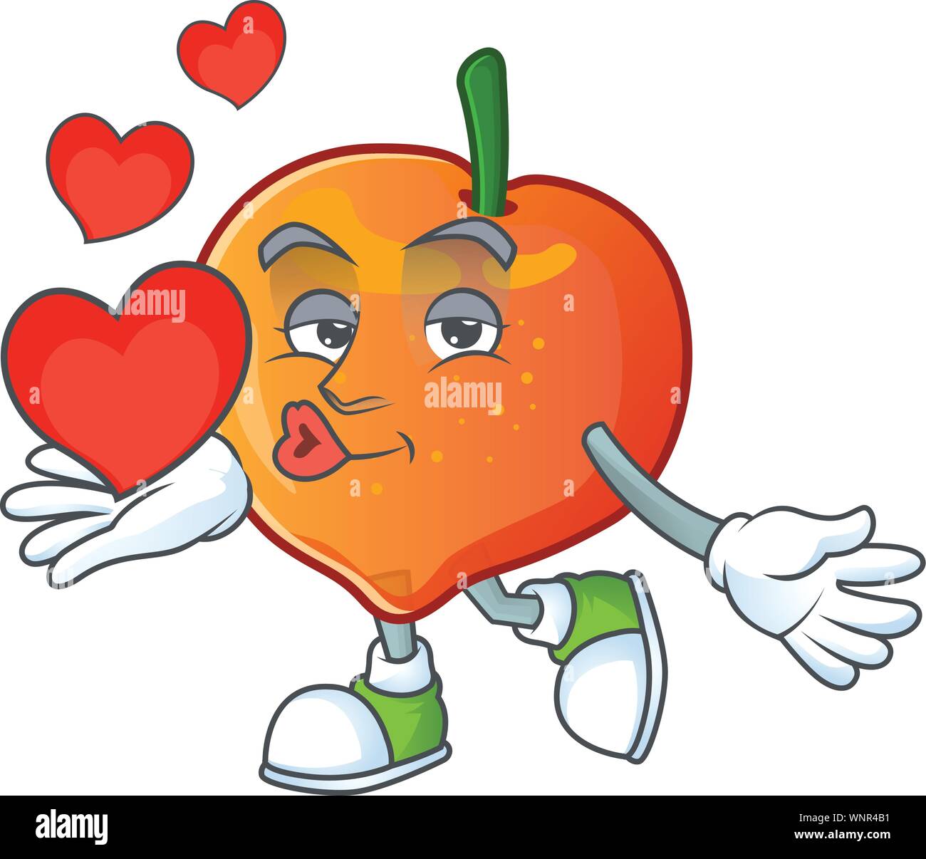 With heart nectarine cartoon character on a white background Stock ...