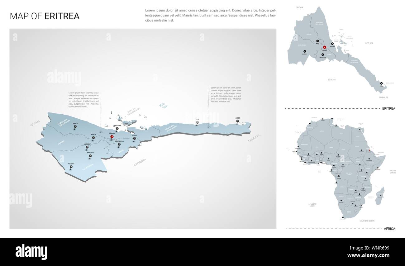 Vector set of Eritrea country. Isometric 3d map, Eritrea map, Africa map - with region, state ...