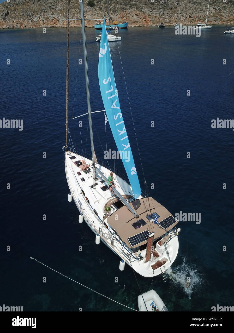 Greek isand sailing drone Stock Photo - Alamy
