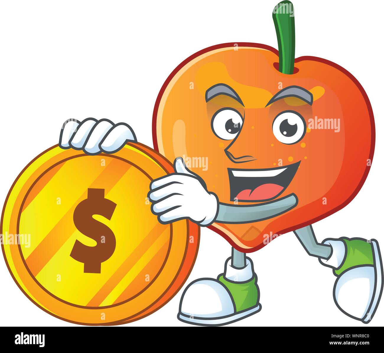 Bring coin sweet nectarine character maskot of cartoon style Stock ...