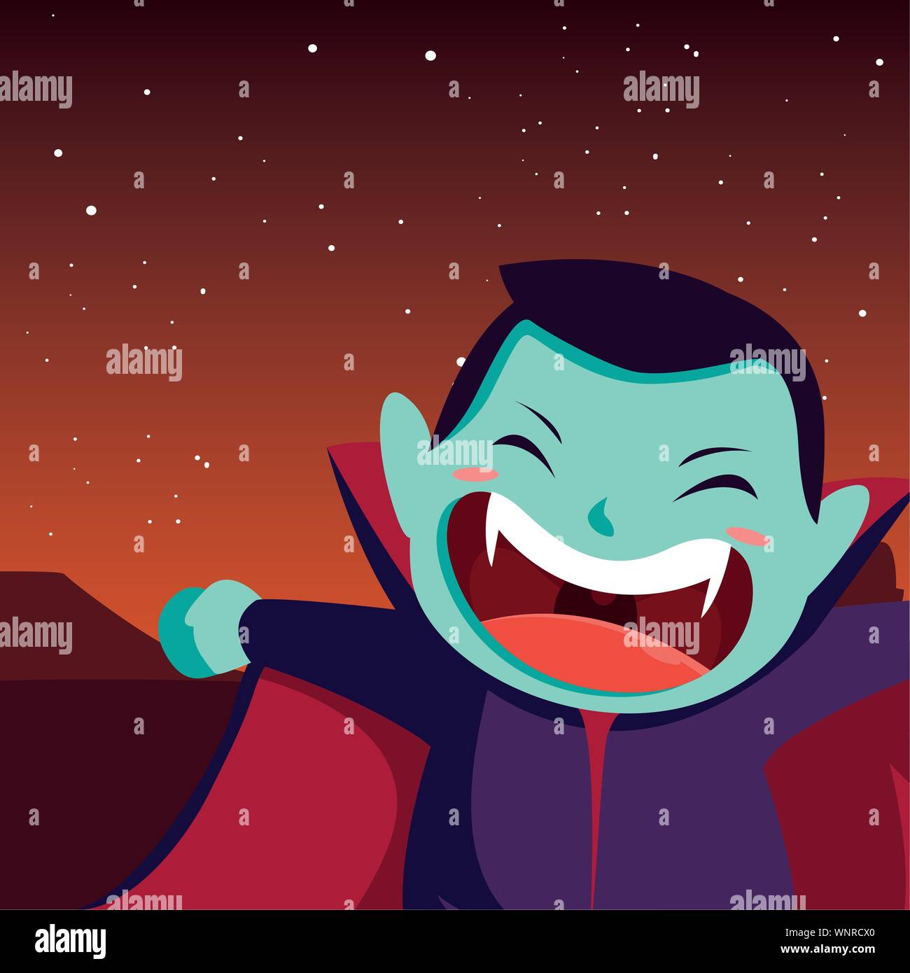 laughing boy in halloween dracula costume vector illustration Stock ...