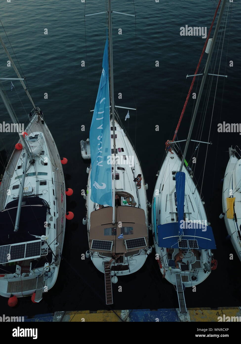 Greek isand sailing drone Stock Photo - Alamy