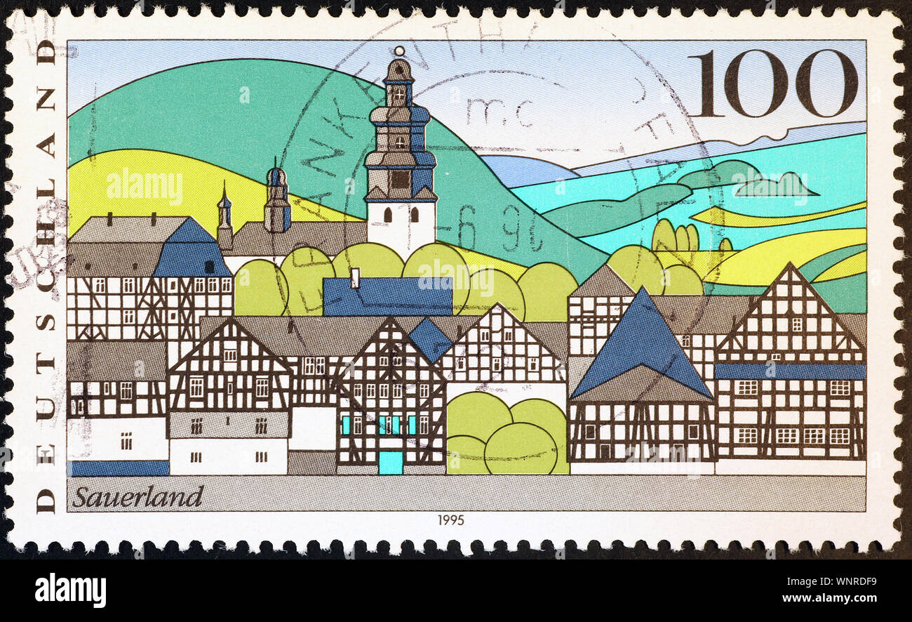 Sauerland region on german postage stamp Stock Photo - Alamy