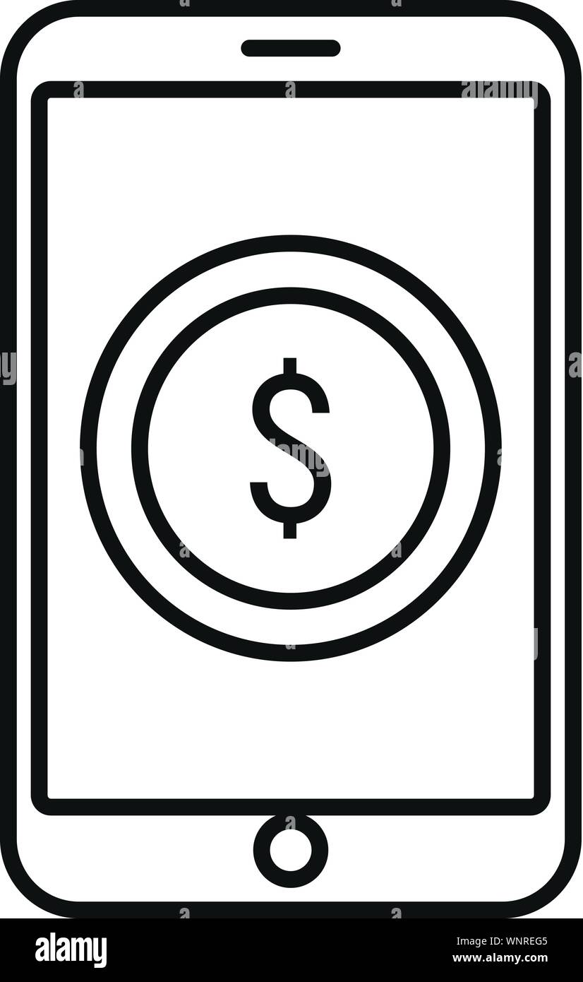 Electronic gold coin icon. Outline electronic gold coin vector icon for ...