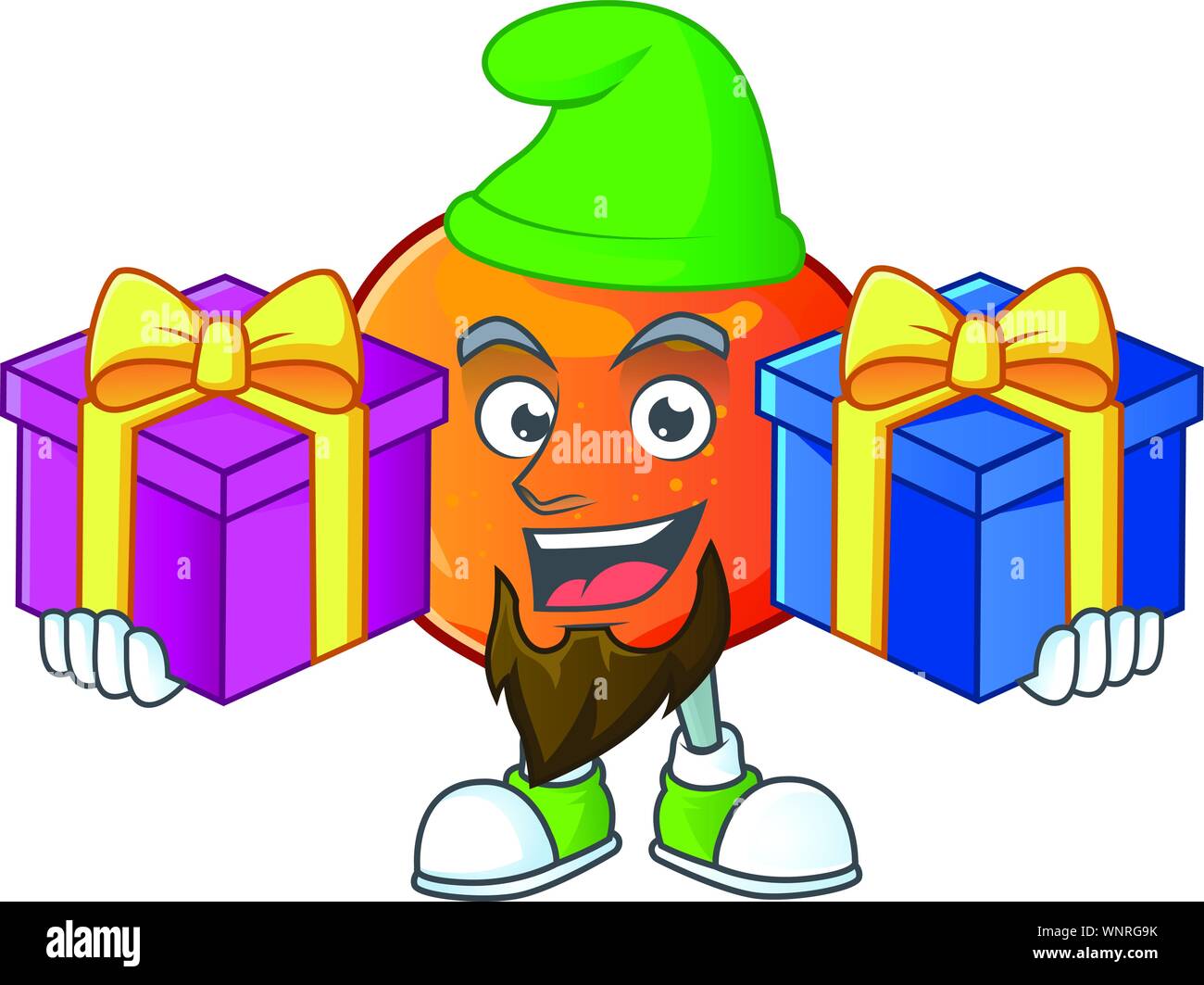 Bring two gifts sweet nectarine character maskot of cartoon style Stock ...