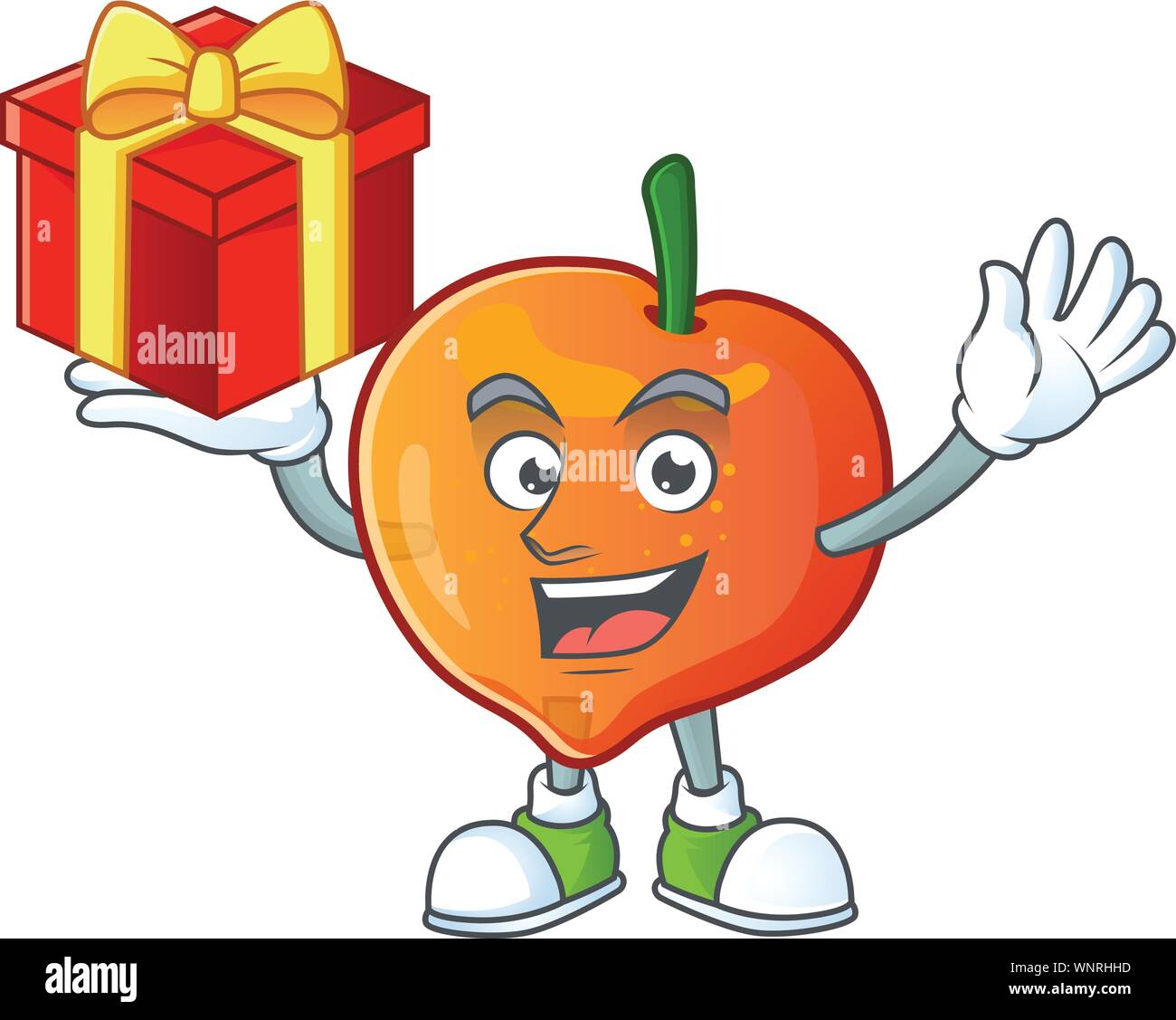 Bring gift sweet nectarine character maskot of cartoon style Stock ...