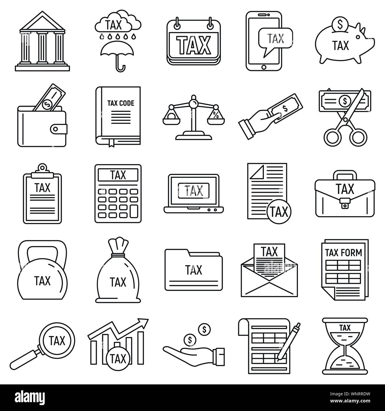 Online tax icons set. Outline set of online tax vector icons for web ...