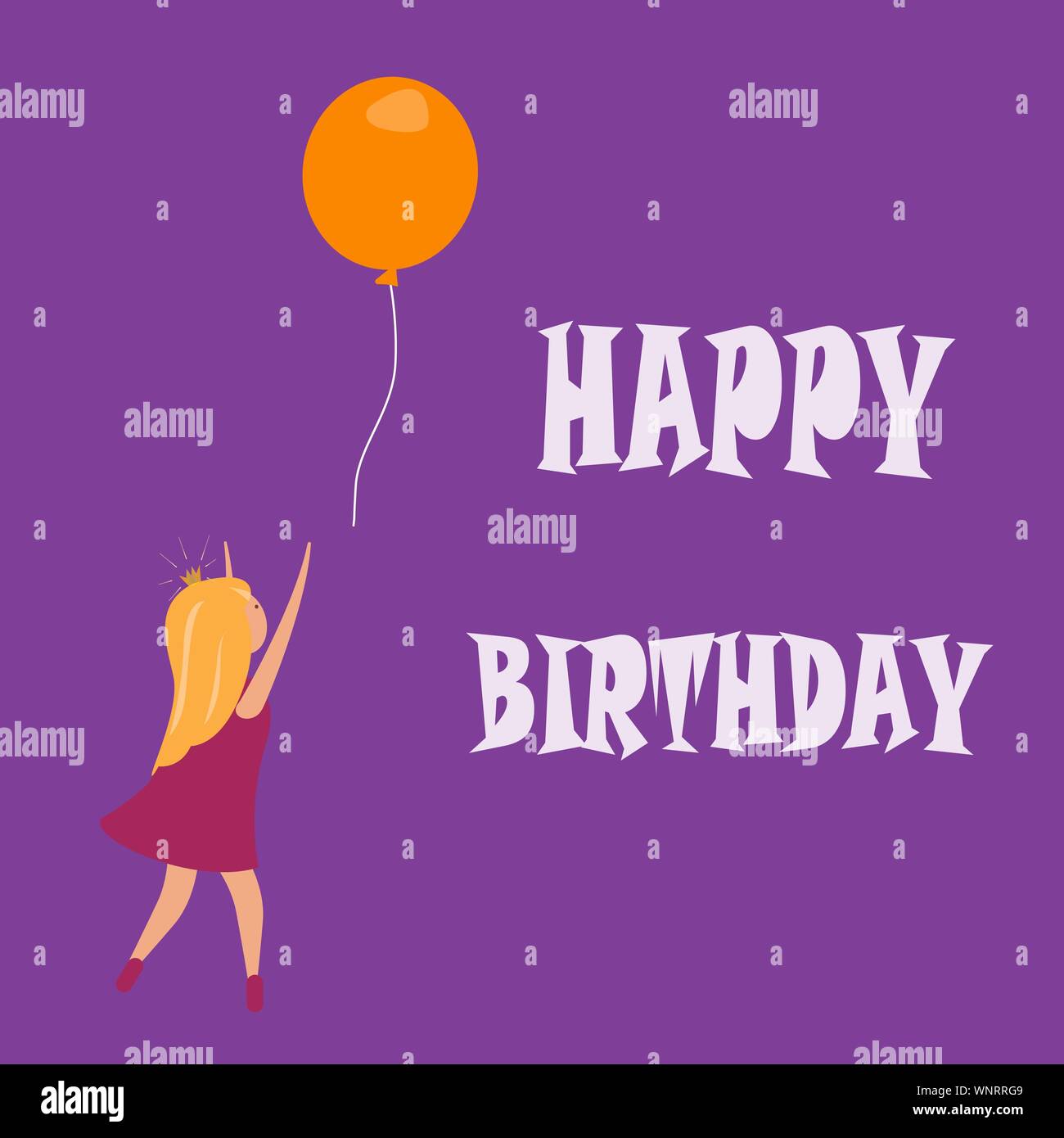 happy birthday card with lttle girl and a baloon Stock Vector Image ...