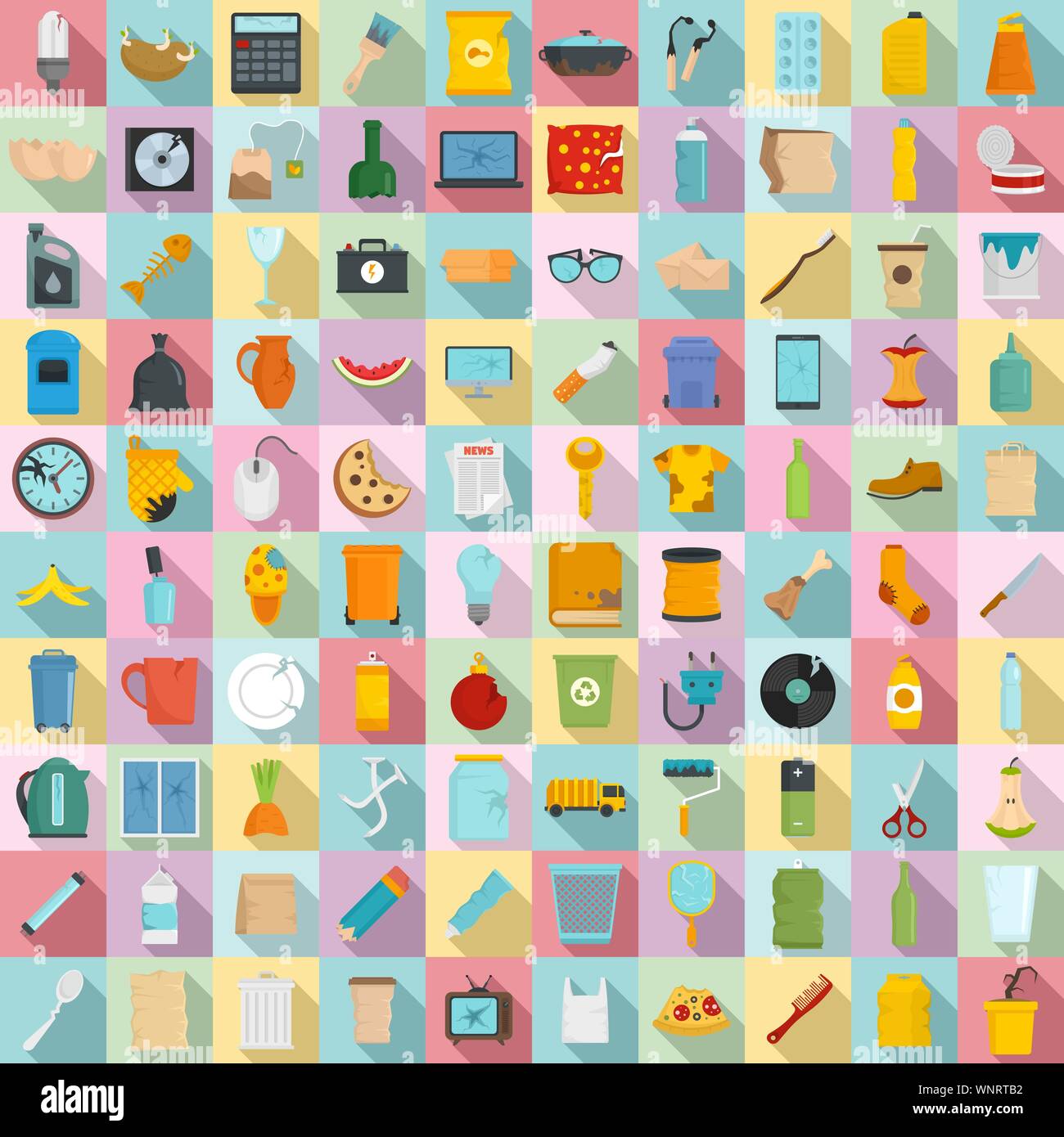 Garbage icons set. Flat set of garbage vector icons for web design ...
