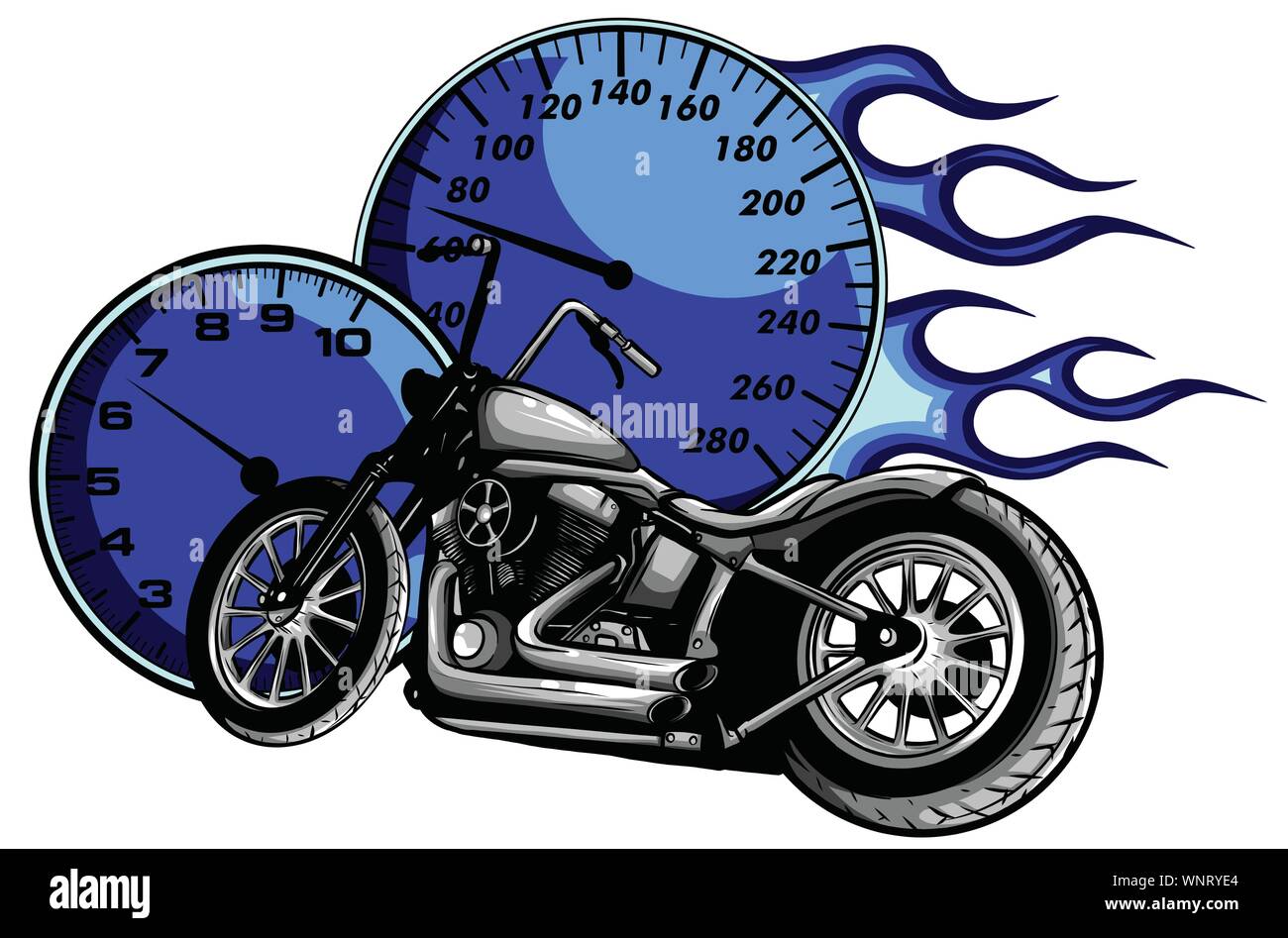vector illustration Flaming Bike Chopper Ride Front View Stock Vector ...