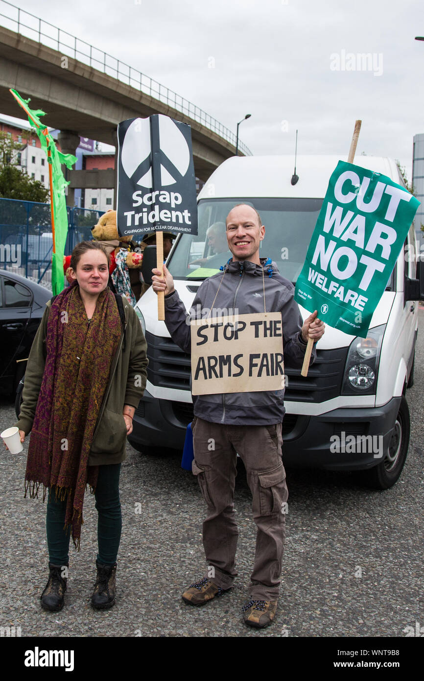 London, UK. 6 September, 2019. Activists take part in Stop The Arms ...