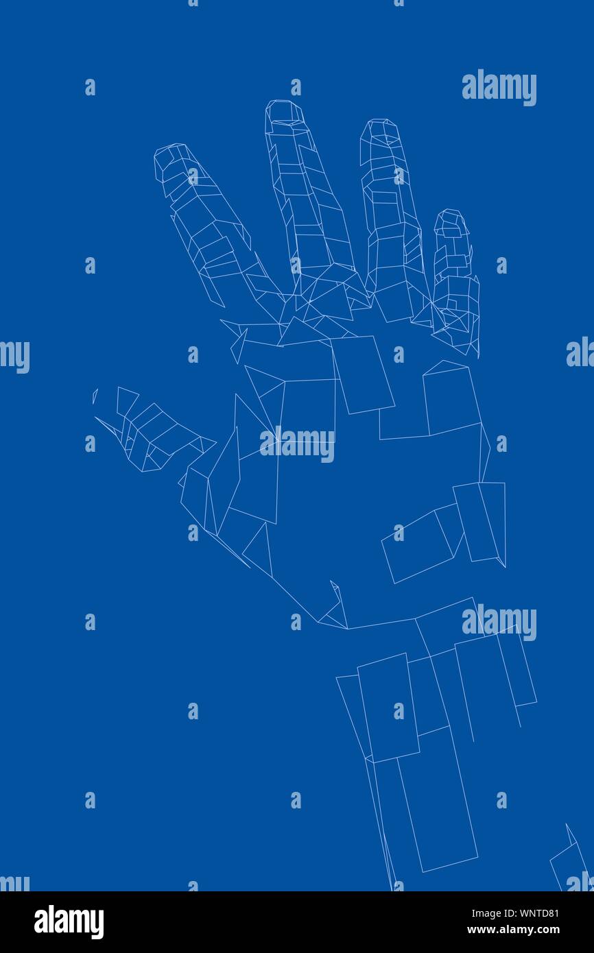 Outline human hand vector. Wire-frame style. The layers of visible and ...