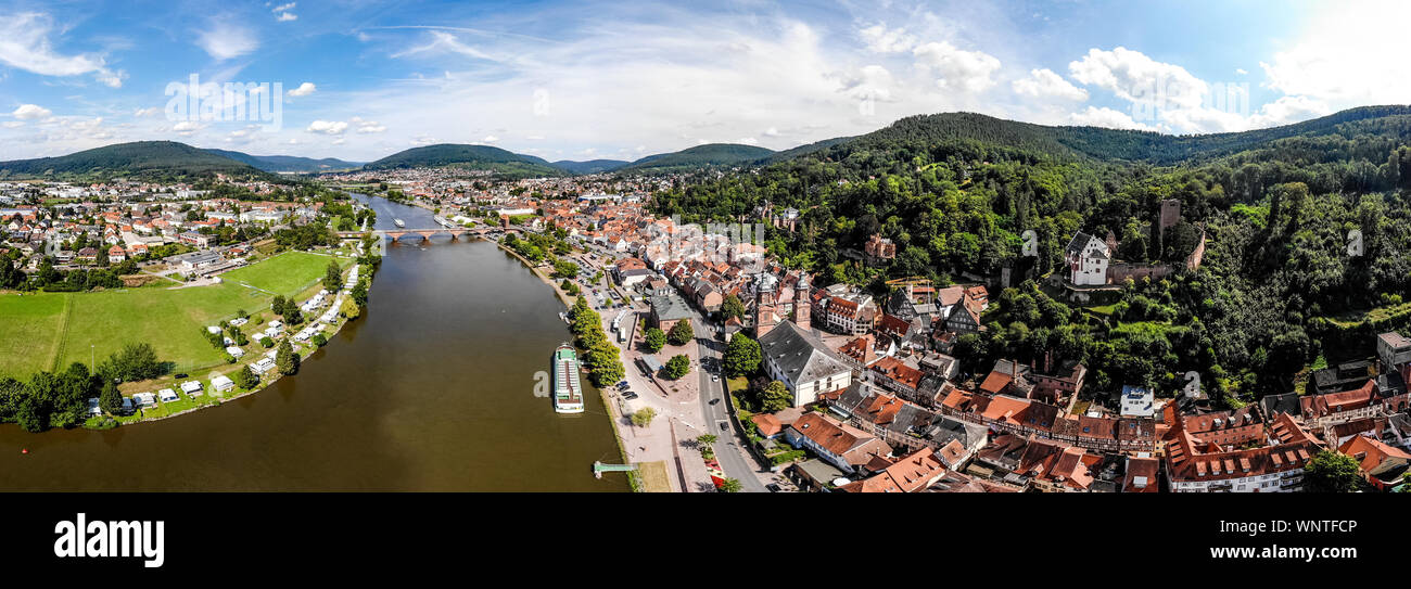 Aerial Panorama view on old german town Miltenberg am Main river ...