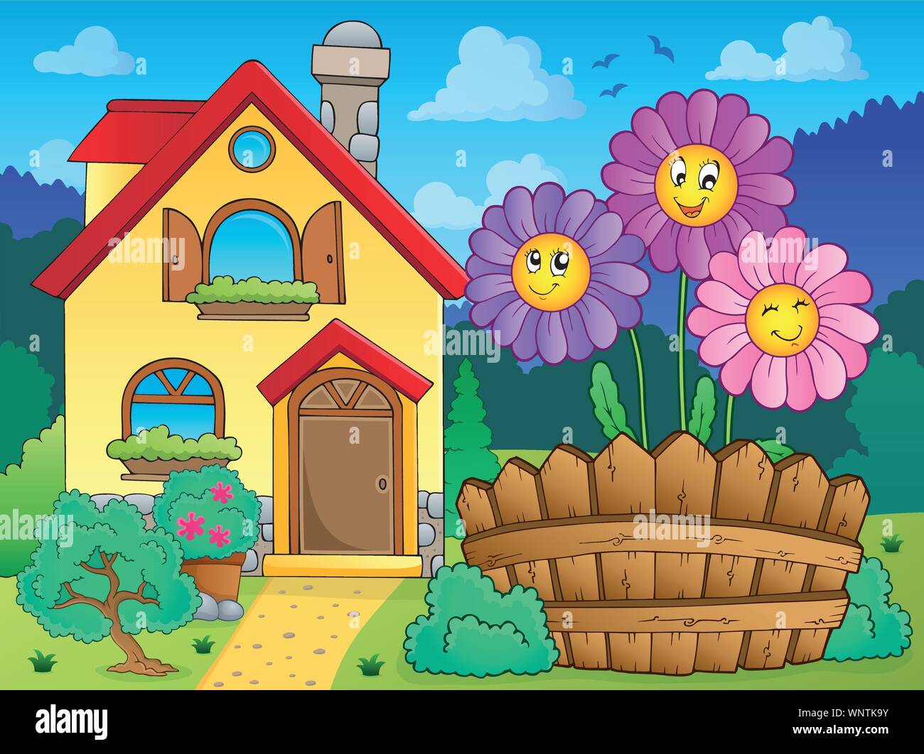 House and flowers 2 Stock Vector Image & Art - Alamy