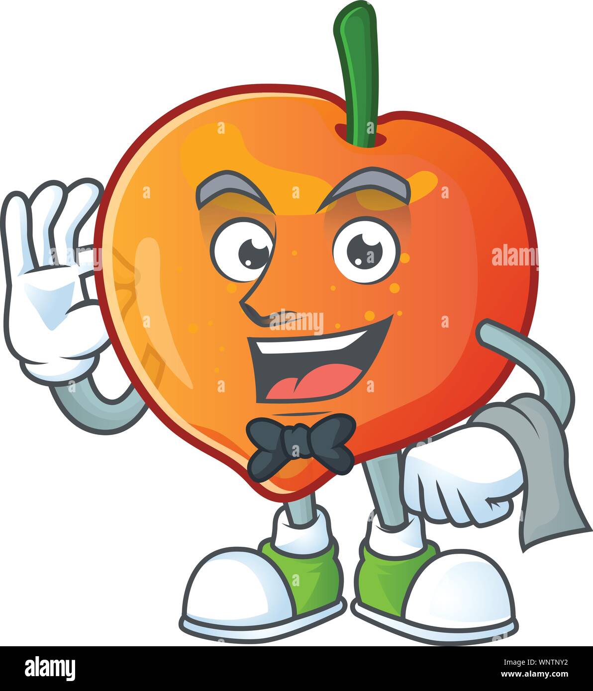 Waiter nectarine cartoon character on a white background Stock Vector ...