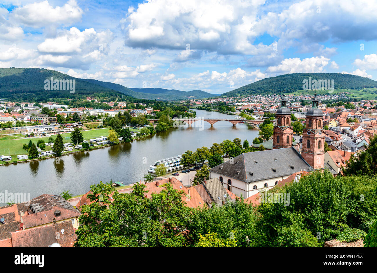 beautiful postcard View from castle on old german town Miltenberg am ...