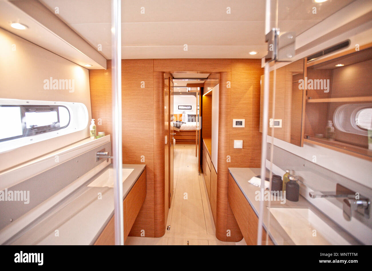 Inside the starboard hull on a luxurious catamaran cruising on the ...