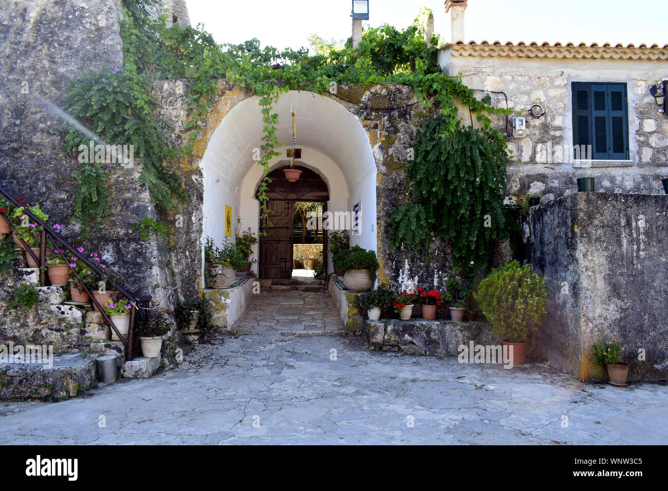 Monastery, "Anafonitria", yard, flowers, Byzantine, Orthodox, religion ...
